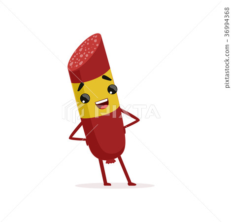 Smiling salami character with yellow brand label - Stock Illustration ...