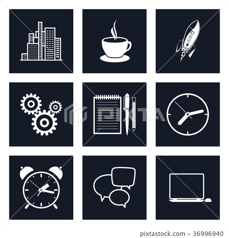 Set of Black Round Business Icons, Team Work - Stock Illustration ...
