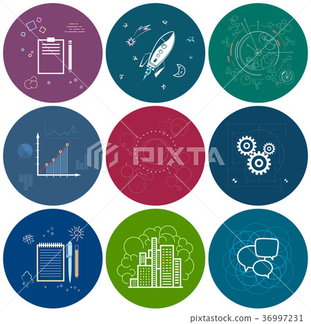 Set of Round Business Icons,Line Style - Stock Illustration [36997231 ...