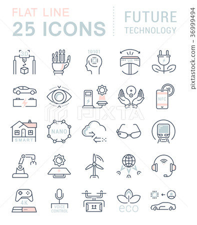 Set Vector Flat Line Icons Future Technology - Stock Illustration ...