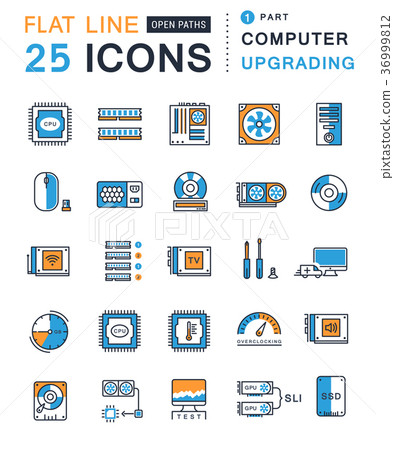 Set Vector Flat Line Icons Upgrading Computer - Stock Illustration [36999812] - PIXTA