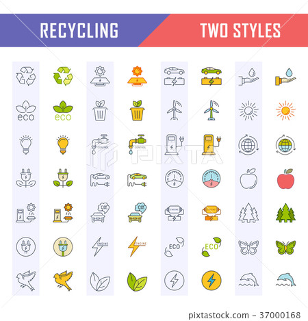 Set Vector Flat Line Icons Recycling - Stock Illustration [37000168 ...