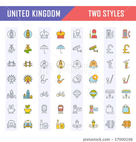 Set Vector Flat Line Icons UK - Stock Illustration [37000286] - PIXTA