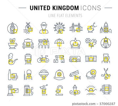 Set Vector Flat Line Icons UK - Stock Illustration [37000287] - PIXTA
