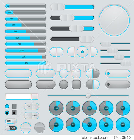 Set of gray and blue web icons and buttons - Stock Illustration ...