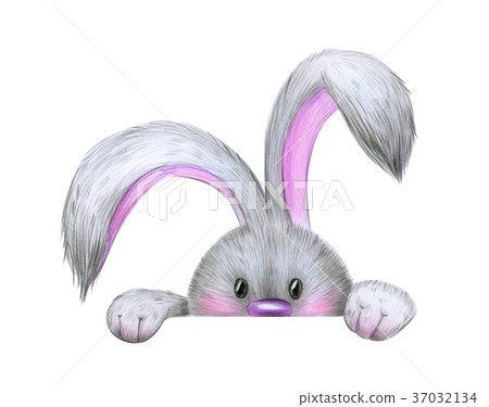 Cute rabbit hiding by bank isolated. - Stock Illustration [37032134 ...