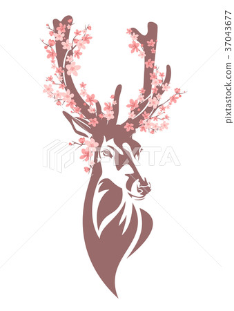 deer head with spring flowers vector design - Stock Illustration ...