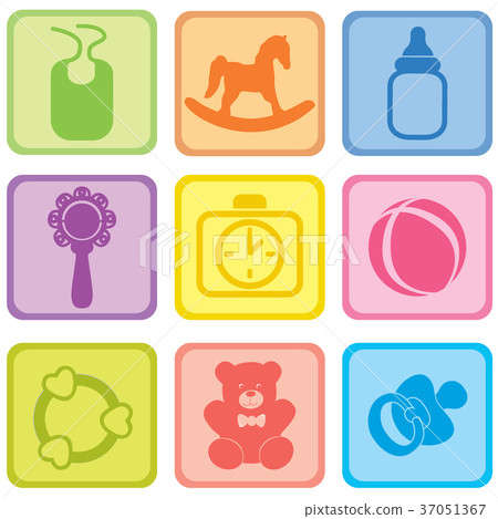 Baby toy icon set. Baby care play sign collection - Stock Illustration ...