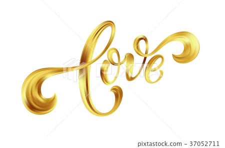 Love gold lettering text on background, hand - Stock Illustration ...