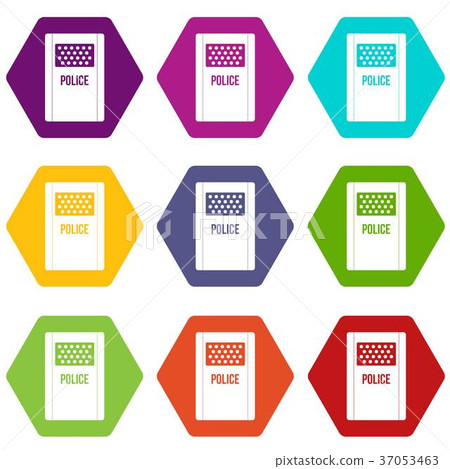 Riot shield icon set color hexahedron - Stock Illustration [37053463 ...