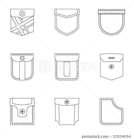 Pocket icon set, outline style - Stock Illustration [37054054] - PIXTA