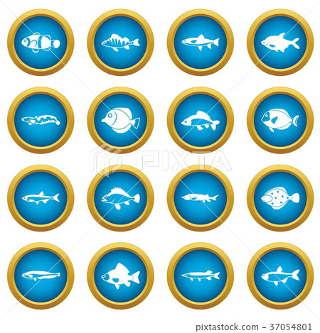 Cute fish icons blue circle set - Stock Illustration [37054801] - PIXTA