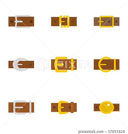 Modern belt buckle icon set, flat style - Stock Illustration [37055828 ...