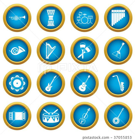 Musical instruments icons blue circle set - Stock Illustration ...