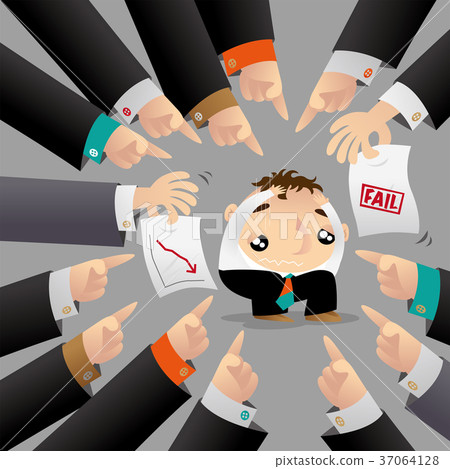 A man is surrounded and blamed by his colleagues - Stock Illustration ...