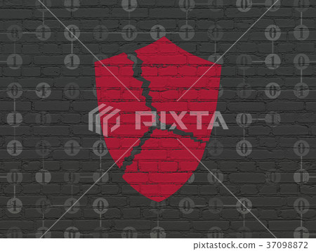 Safety concept: Broken Shield on wall background - Stock Illustration ...
