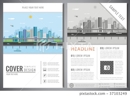 Brochure design template with urban landscape - Stock Illustration ...
