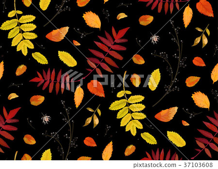Vector Seamless patten background Autumn fall leaf-插圖素材 [37103608 ...