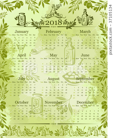 Vector olives olive oil calendar 2018 template - Stock Illustration ...