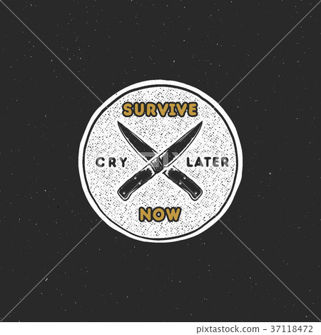 Vintage hand drawn survival badge and emblem - Stock Illustration ...