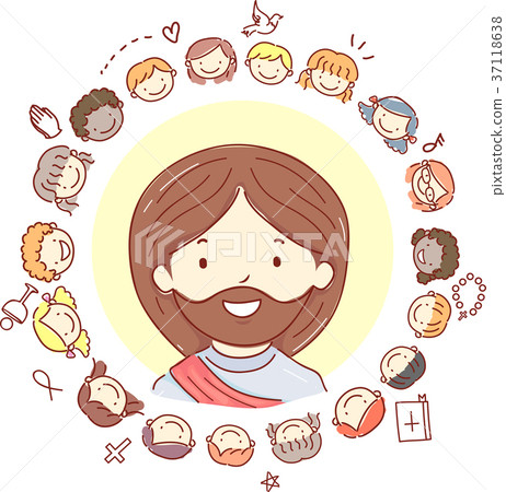 Stickman Kids with Jesus Christ - Stock Illustration [37118638] - PIXTA