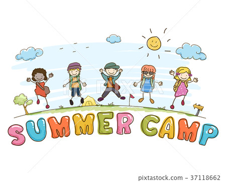 Stickman Kids Summer Camp Lettering Illustration-插圖素材 [37118662] - PIXTA圖庫