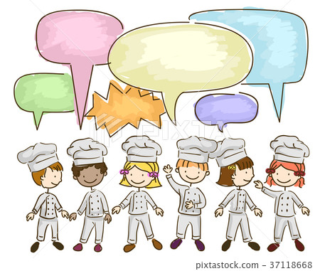 Stickman Kids Little Chefs Talking Illustration - Stock Illustration ...