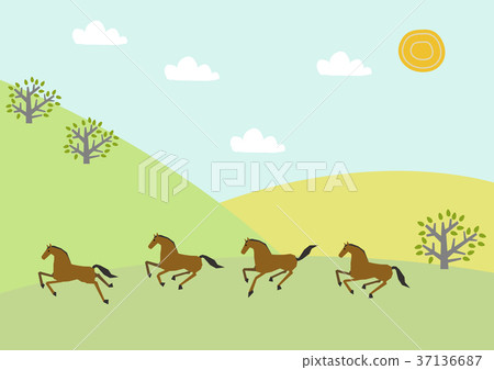 Horse and spring landscape. Spring image... - Stock Illustration ...