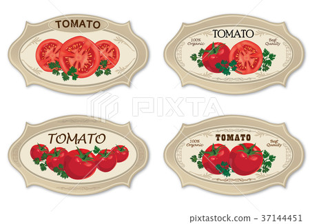Tomato label set. Vegetable retro sticker. - Stock Illustration ...