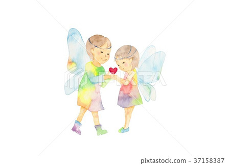 Angel wings, brother and sister, heart - Stock Illustration [37158387 ...