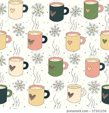 Seamless pattern mugs and snow - Stock Illustration [37161256] - PIXTA