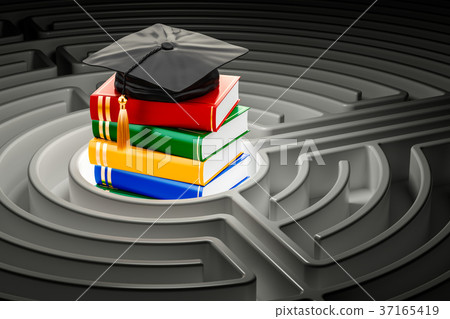 Books with graduation cap inside labyrinth maze - Stock Illustration ...