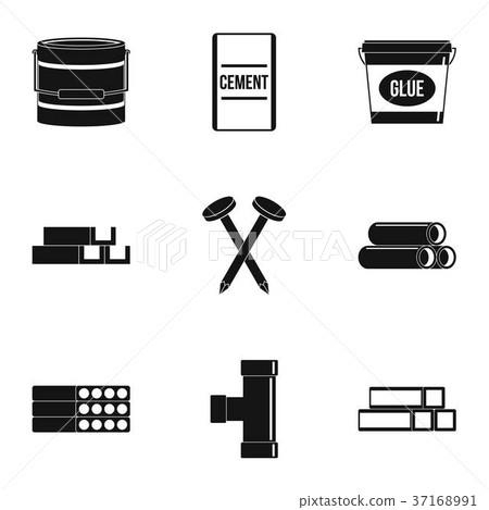Building material icon set, simple style - Stock Illustration [37168991 ...