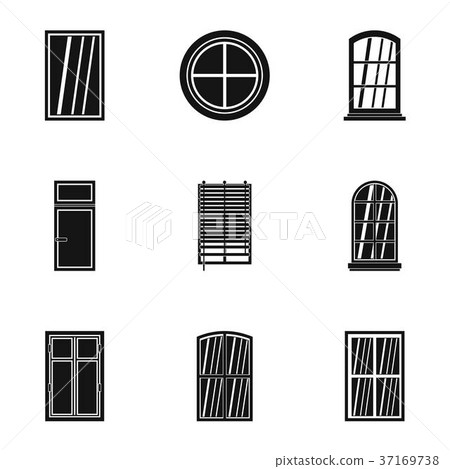 Architectural window icon set, simple style - Stock Illustration ...