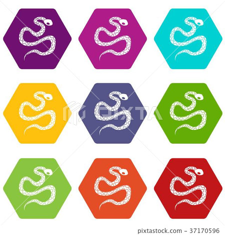 Python snake icon set color hexahedron - Stock Illustration [37170596 ...