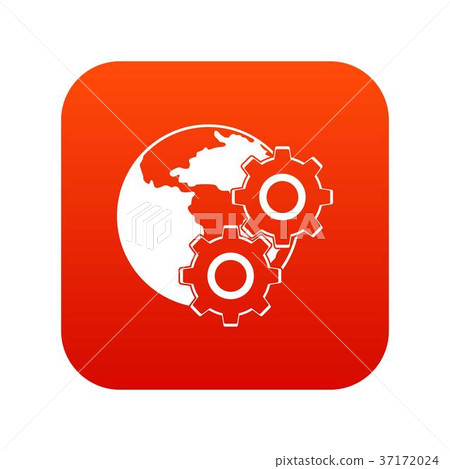 World planet and gears icon digital red - Stock Illustration [37172024 ...