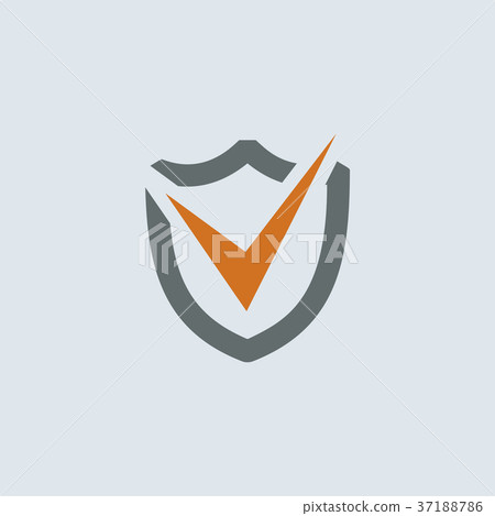 Gray-orange Shield Check Mark Round Icon - Stock Illustration [37188786 ...