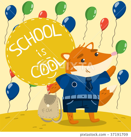 Cute little fox in school uniform standing on the - Stock Illustration ...