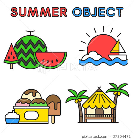 Set of Summer object 002 - Stock Illustration [37204471] - PIXTA