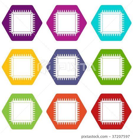Computer microchip icon set color hexahedron - Stock Illustration ...