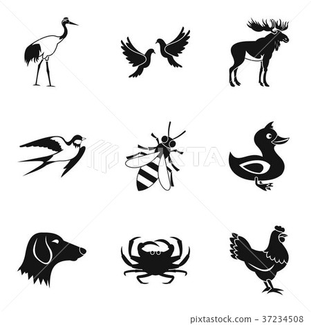 Flying animal icons set, simple style - Stock Illustration [37234508 ...