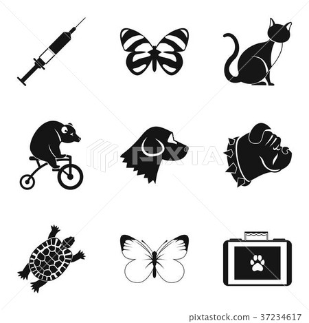 Smart animal icons set, simple style - Stock Illustration [37234617 ...