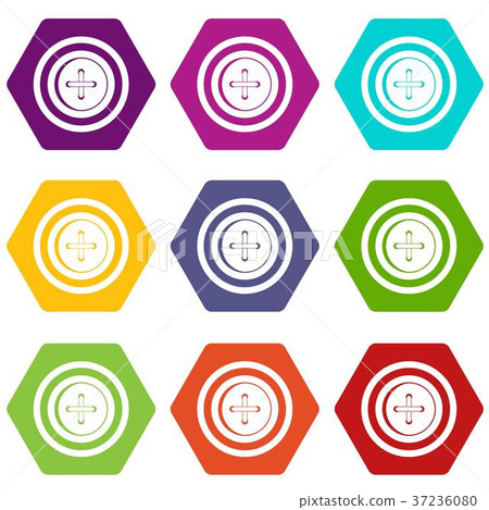 Sewing button with a thread icon set color... - Stock Illustration ...