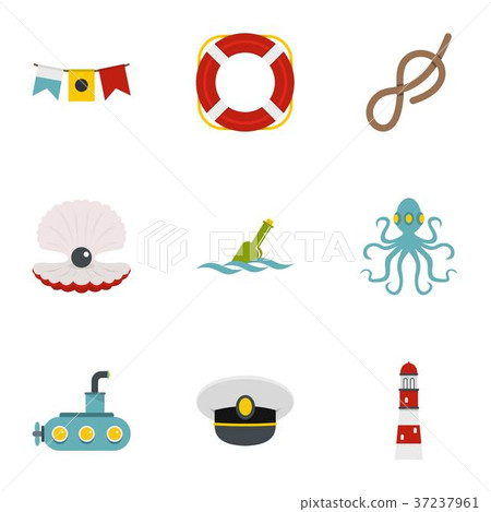 Sea adventure icons set, flat style - Stock Illustration [37237961] - PIXTA