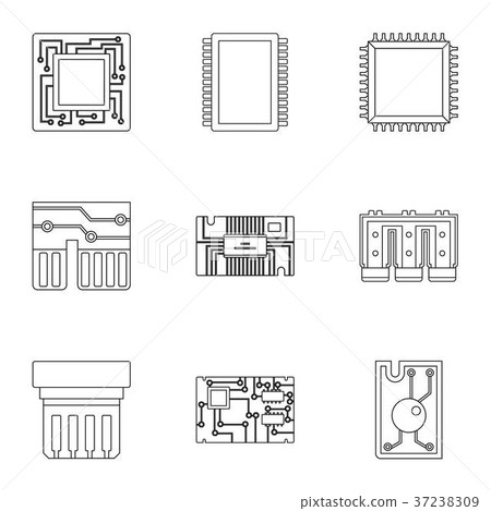 Processor icons set, outline style - Stock Illustration [37238309] - PIXTA