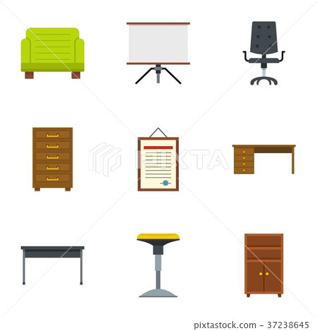 Office furniture icons set, flat style - Stock Illustration [37238645 ...