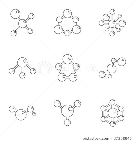 Molecular structure icons set, cartoon style - Stock Illustration ...