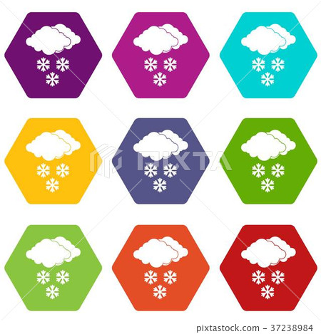 Cloud and snowflakes icon set color hexahedron - Stock Illustration ...