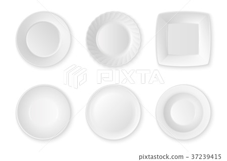 Realistic vector white food empty plate icon set - Stock Illustration ...