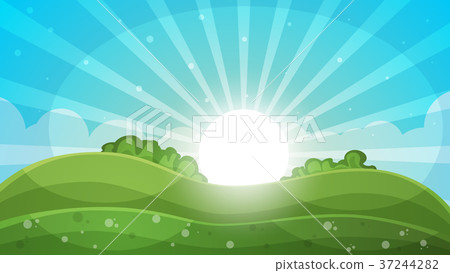 Cartoon landscape - abstract illustration. Sun - Stock Illustration ...